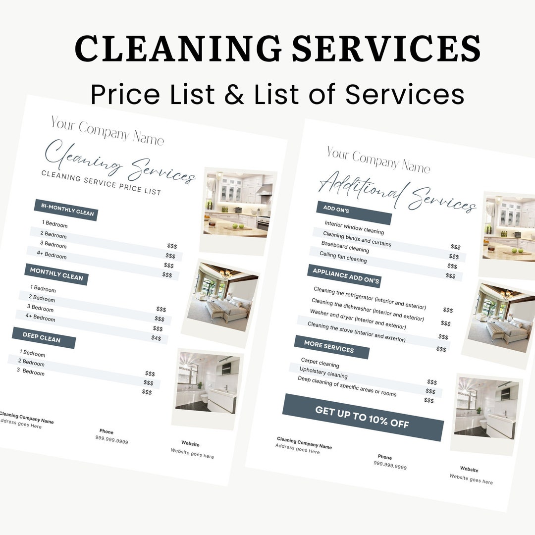 Cleaning Services Price List, House Cleaning Price List, Professional ...