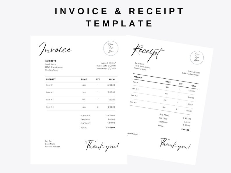 Editable Invoice Template and Editable Receipt Template, Simple Invoice ...