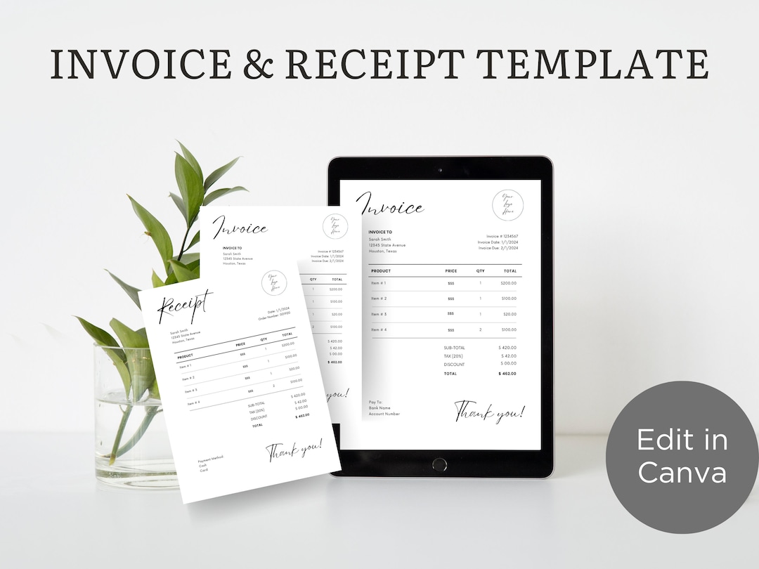 Editable Invoice Template and Editable Receipt Template, Simple Invoice ...