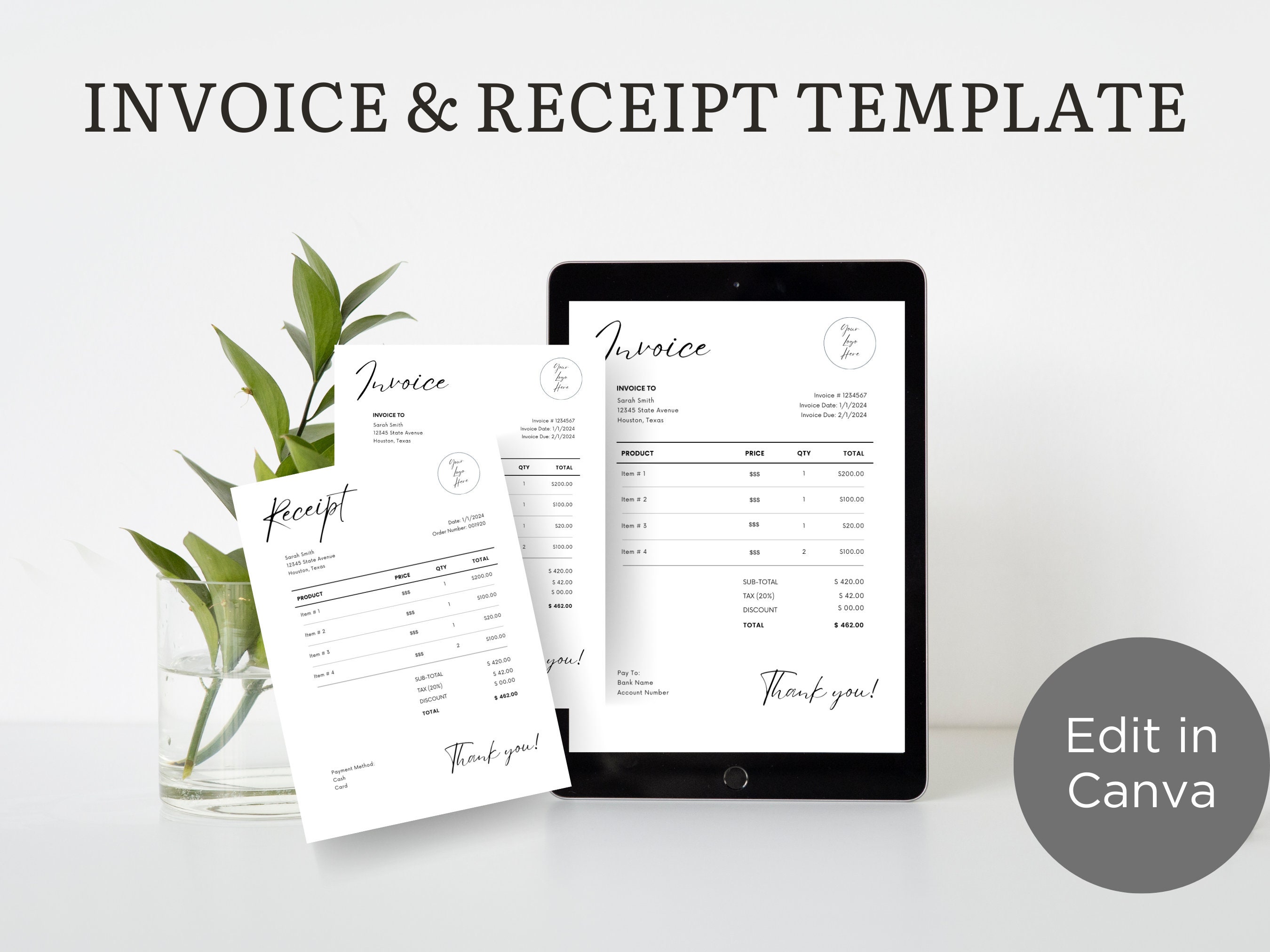 Editable Invoice Template and Editable Receipt Template, Simple Invoice ...