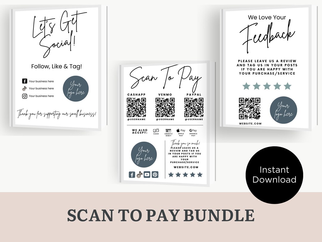 Small Business Sign Bundle | Editable Pay Sign, Leave a Review Sign ...