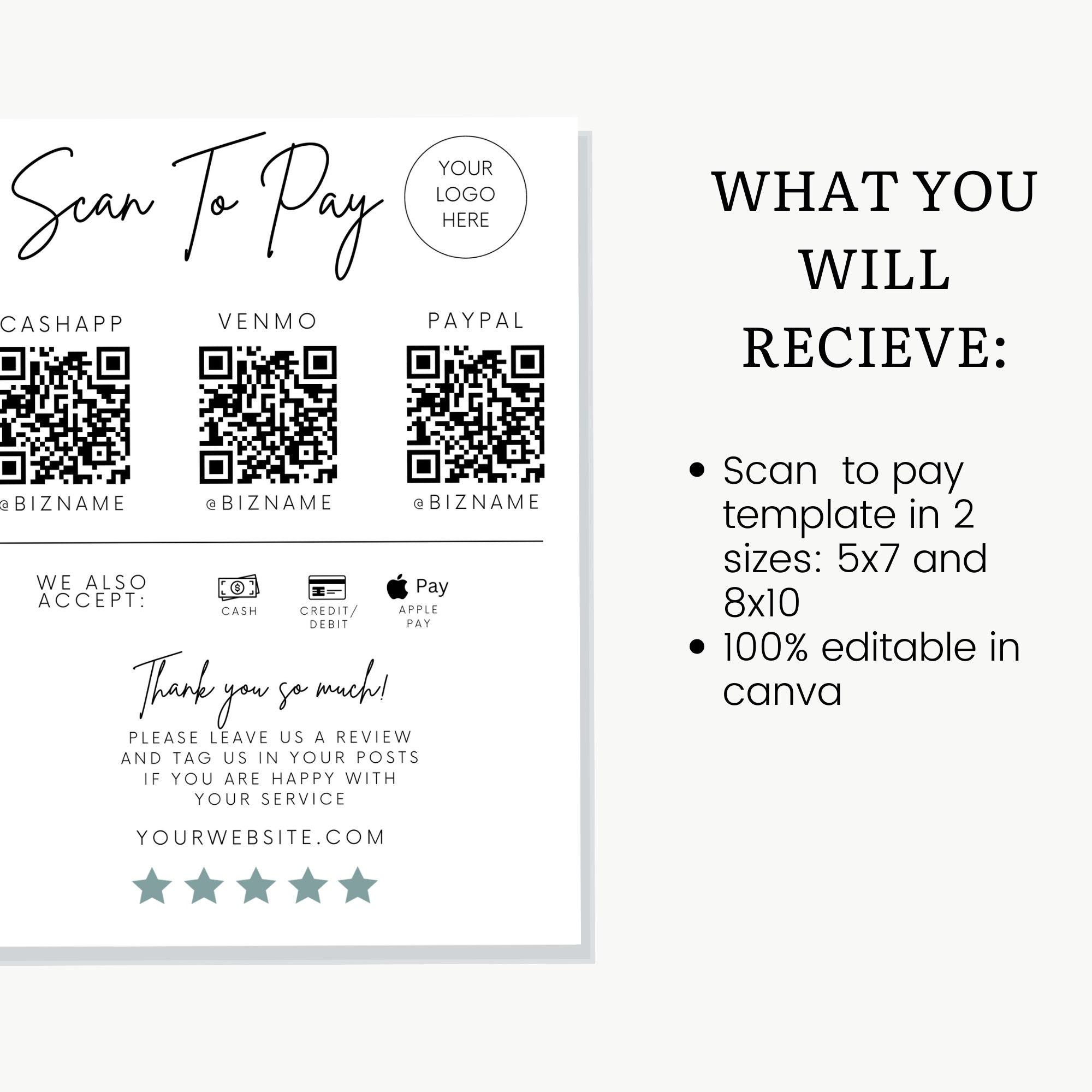 Scan to Pay Template, Venmo Payment Printable, QR Code Sign Template ...