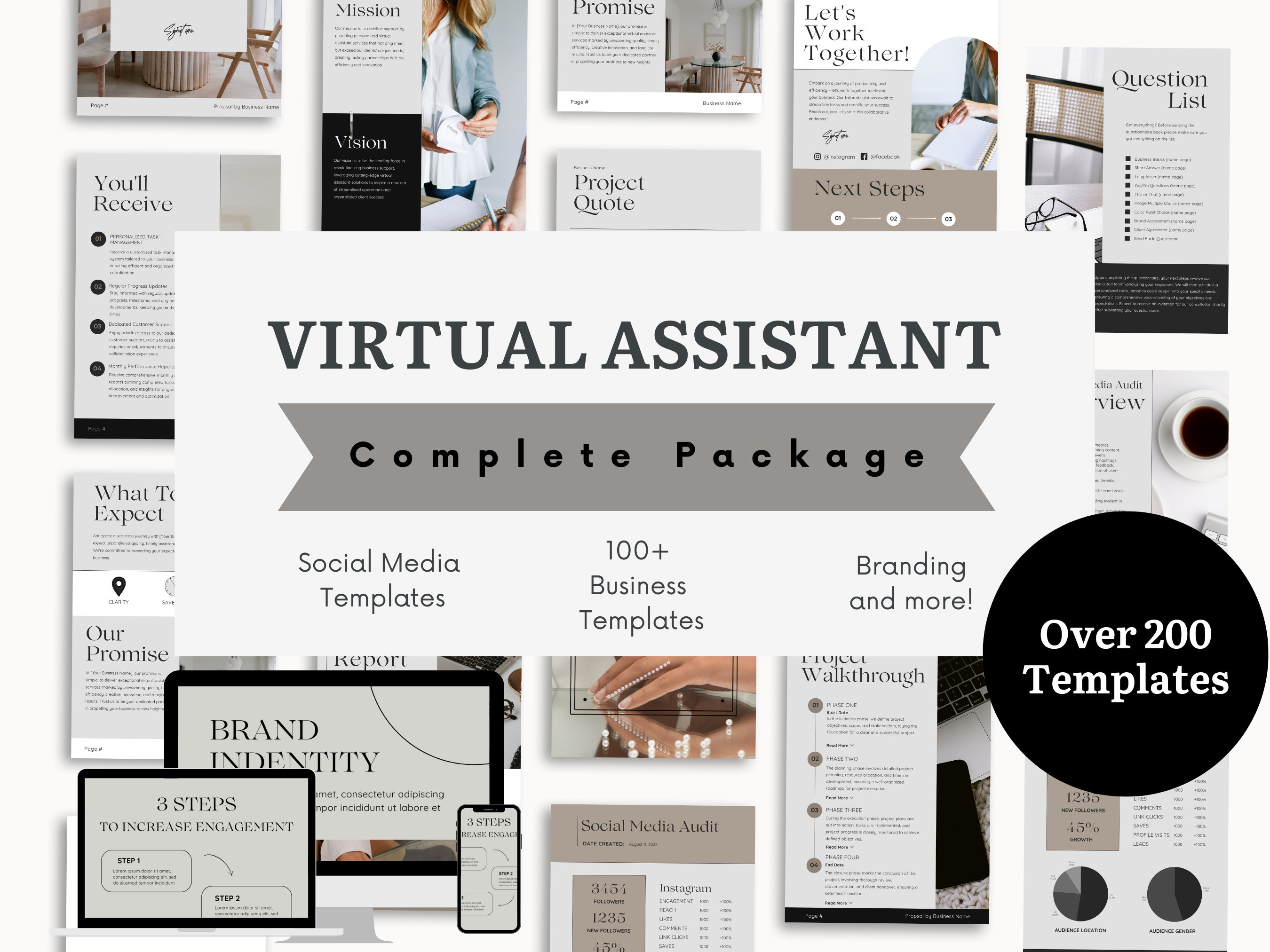 Modern Virtual Assistant Bundle Template, Neutral VA Business Templates ...