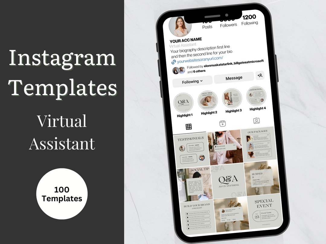 Virtual Assistant Instagram Templates; Social Media Template for VA - Etsy