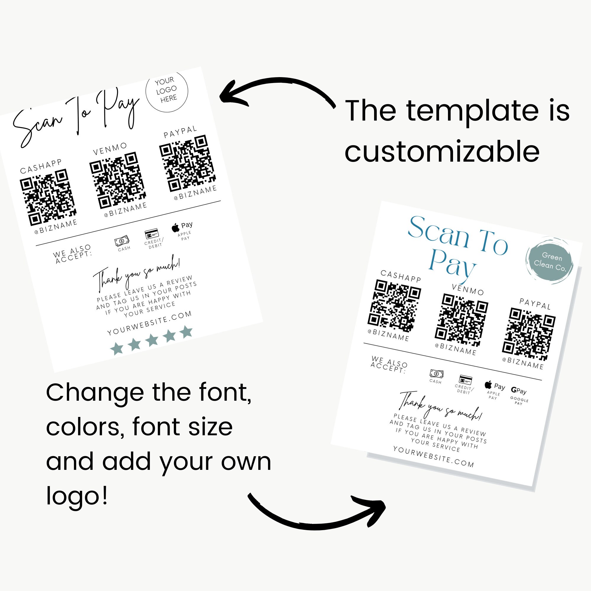 Scan to Pay Template, Venmo Payment Printable, QR Code Sign Template ...