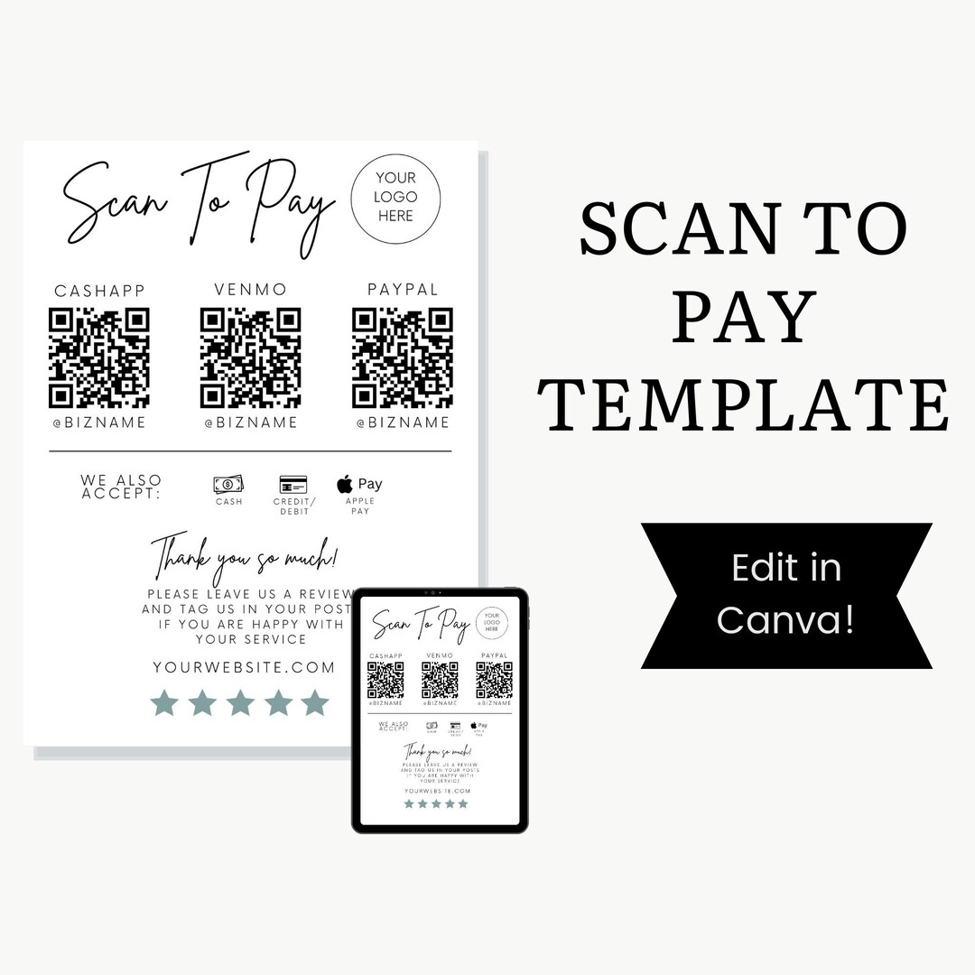 Scan to Pay Template, Venmo Payment Printable, QR Code Sign Template ...