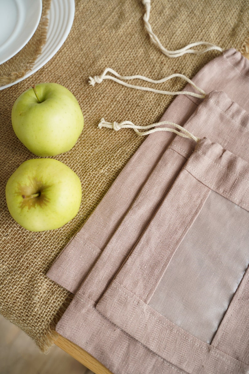 Reusable Produce Bags, Food Storage Bags, Linen Drawstring Bag, Linen ...