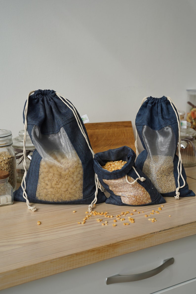 Reusable Produce Bags, Food Storage Bags, Linen Drawstring Bag, Linen ...
