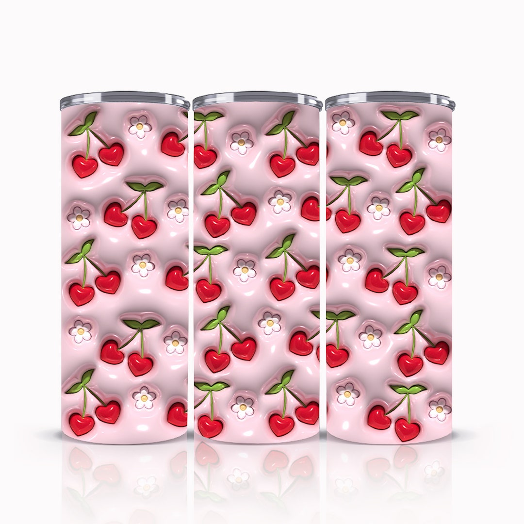 Inflated Cherry Design for Sublimation Tumbler 20oz, 3D Cherry Tumbler ...