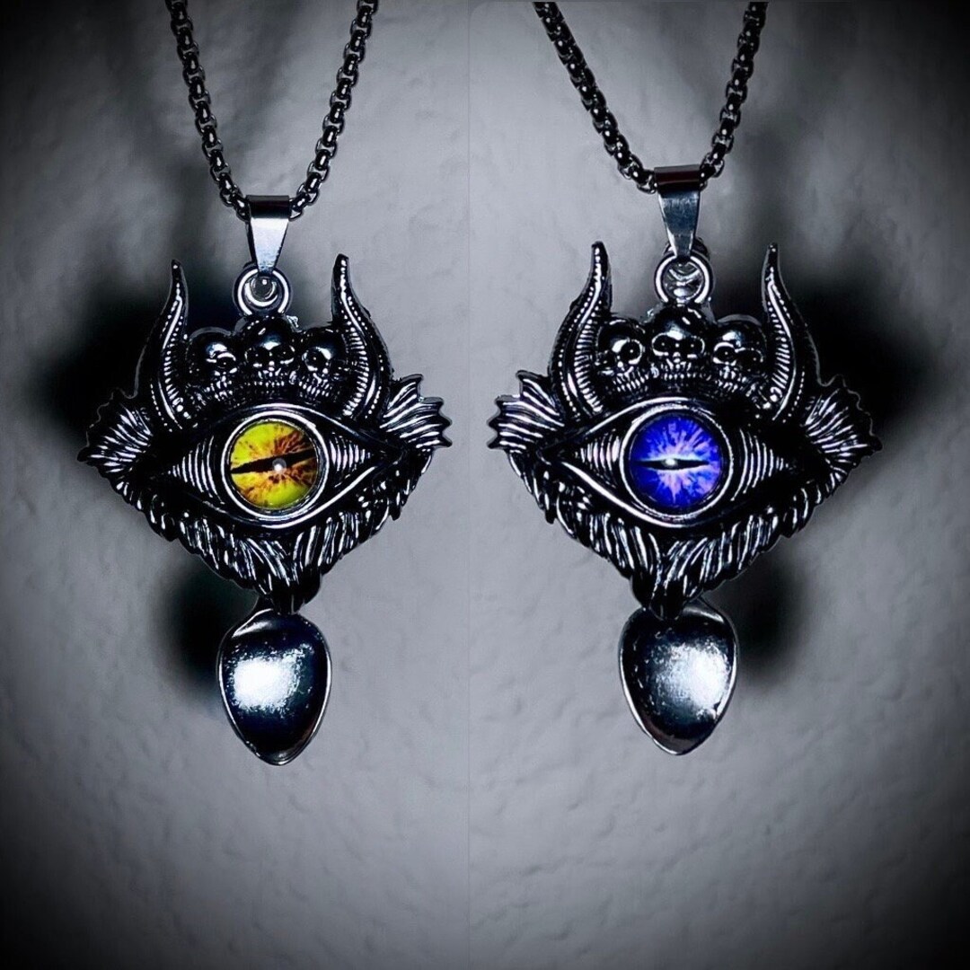 Novelty Evil Eye Skull Pendant & Mini Spoon Rave Necklace in Purple or ...