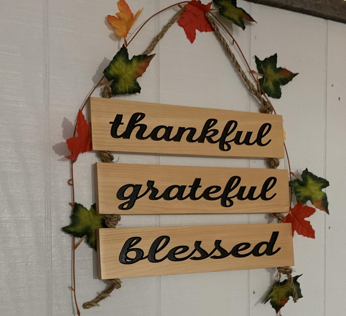 Thankful, Grateful, Blessed, Rustic Sign, Wall Hanging, Wooden Signs ...