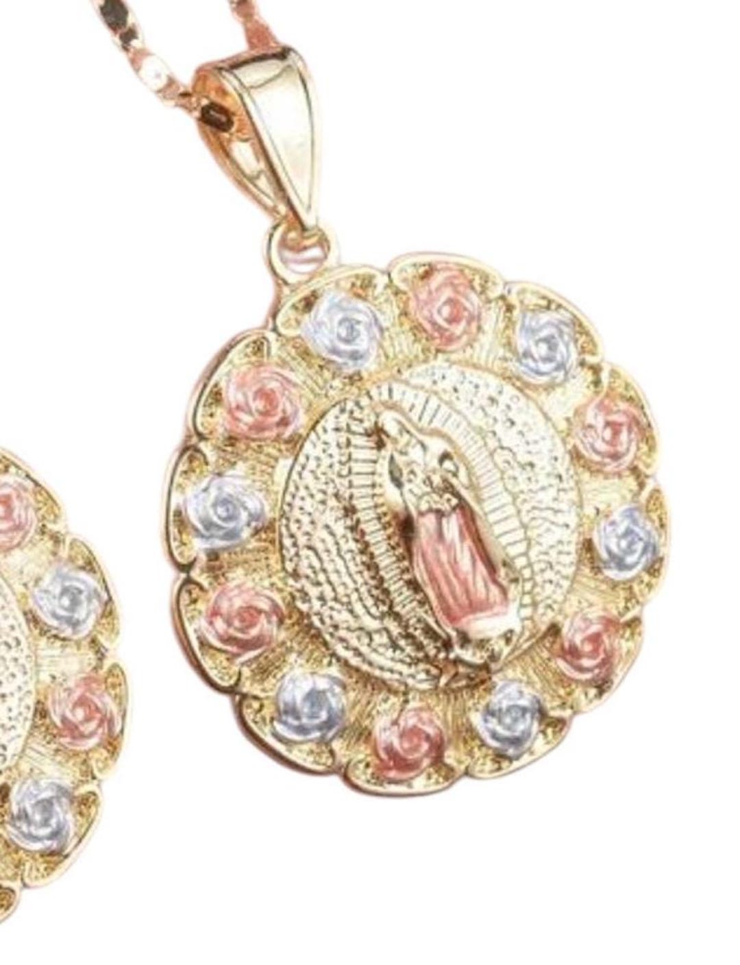 Virgin Mary Round Rose Style Three Colour Pendant Jewellery, Embrace ...