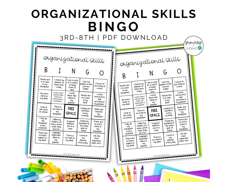 Organizational Skills BINGO Game: Grades 3-8 (PDF Download) - Etsy