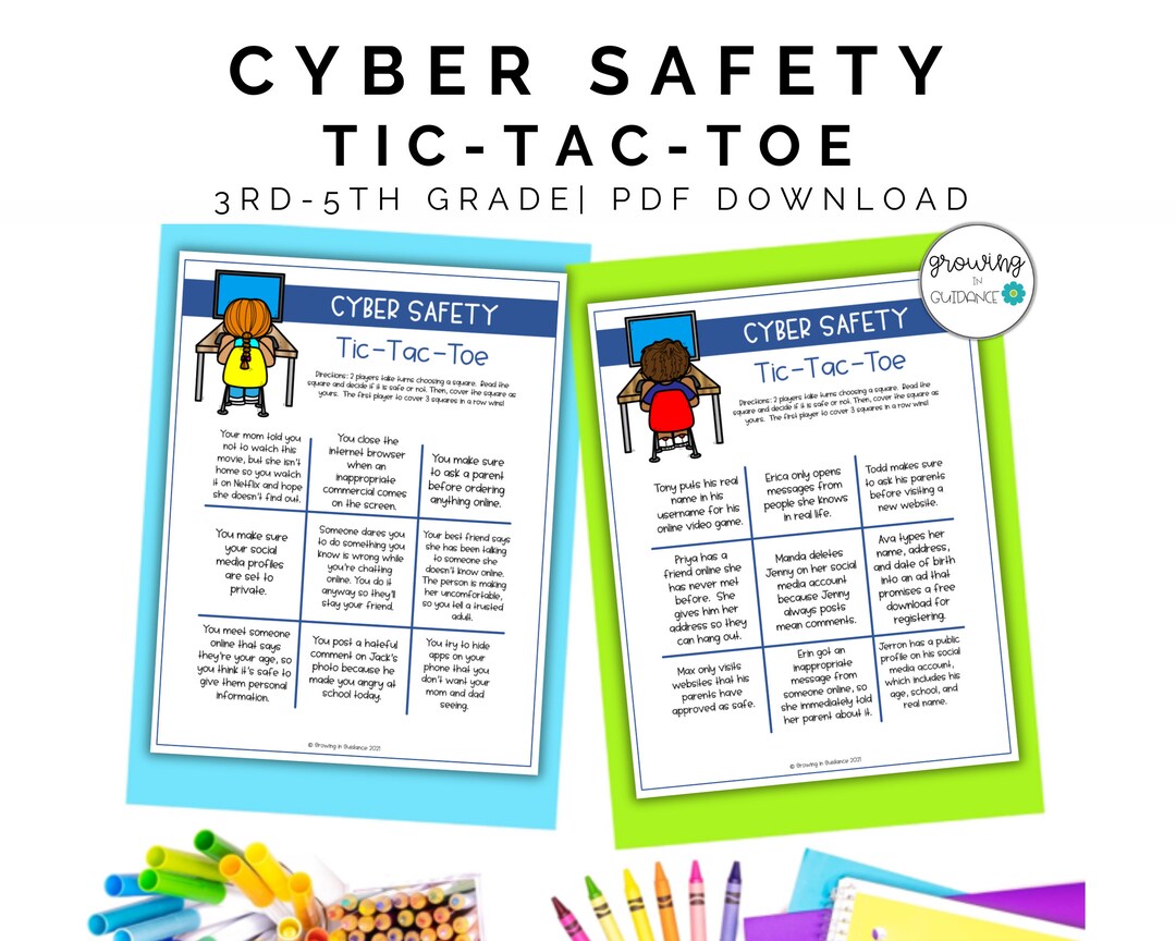 Cyber Safety Tic-tac-toe Game 3rd-5th Grade | Personal Safety Activity ...