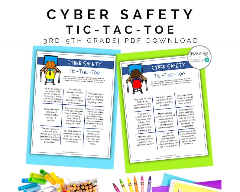 Cyber Safety Tic-tac-toe Game 3rd-5th Grade | Personal Safety Activity ...