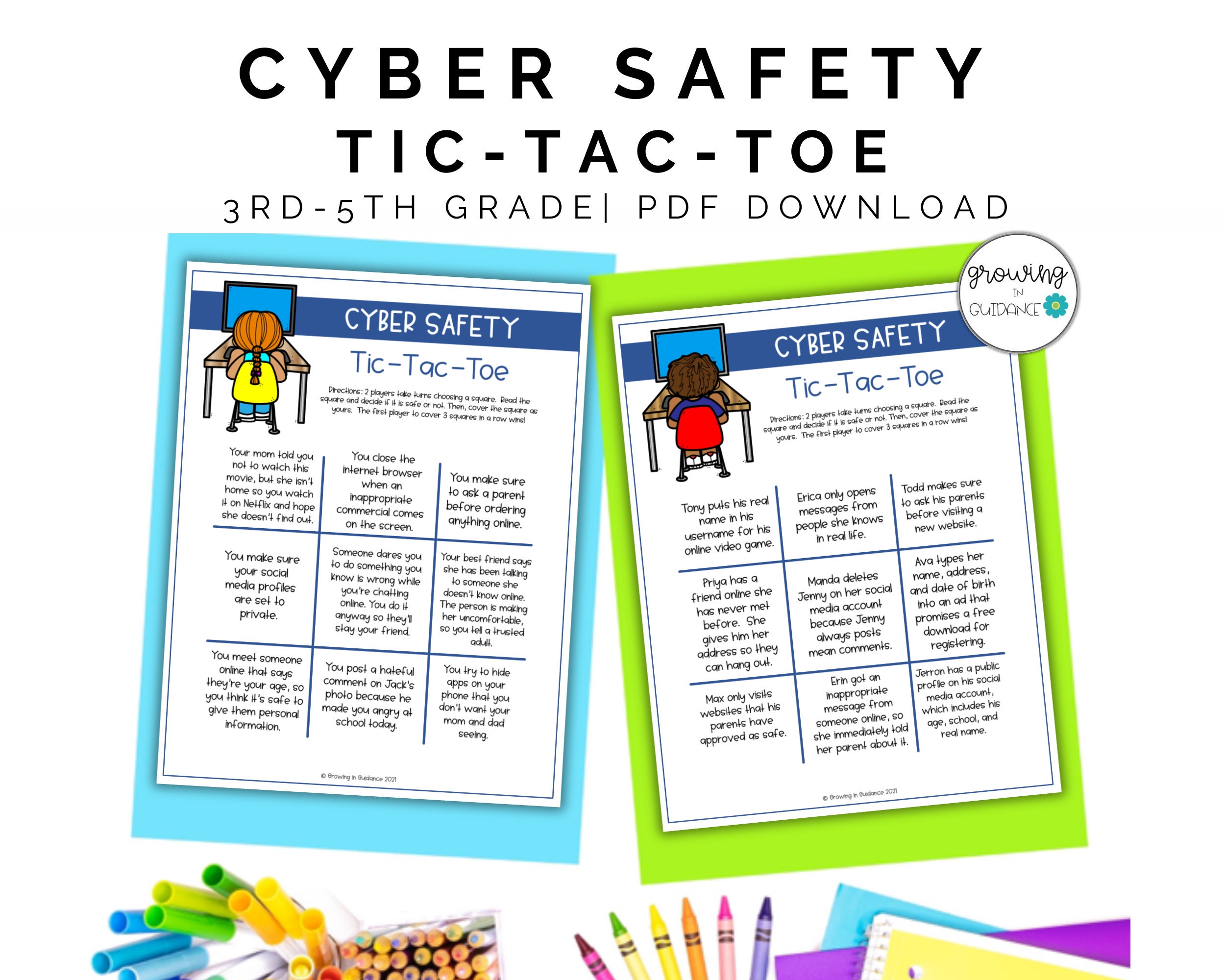 Cyber Safety Tic-tac-toe Game 3rd-5th Grade | Personal Safety Activity ...