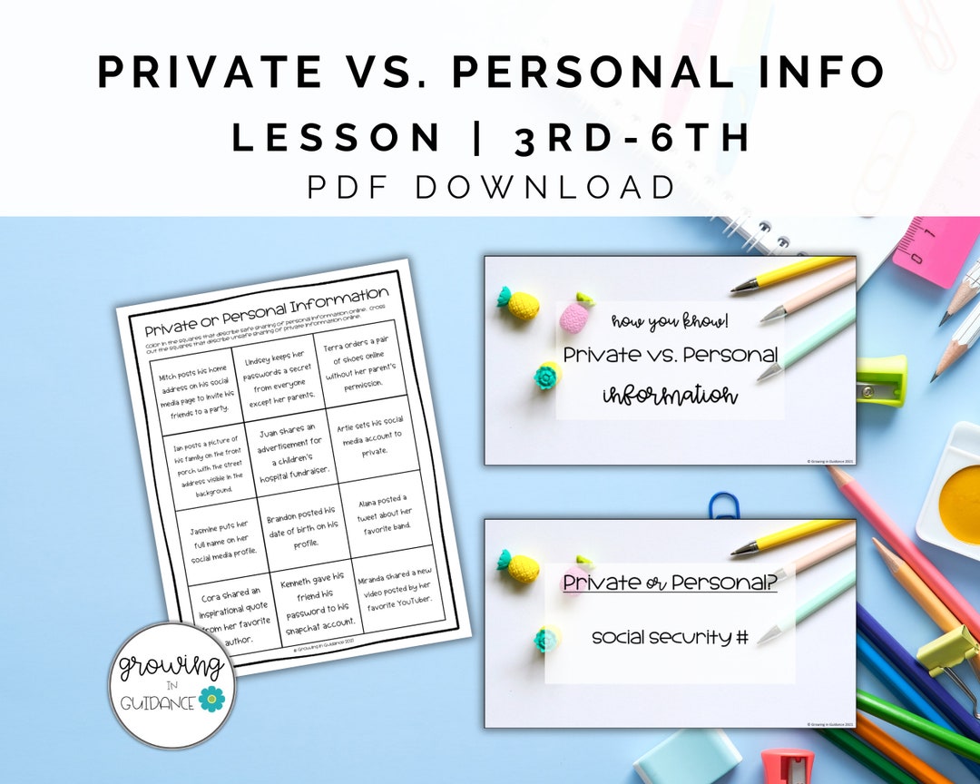 Private Vs. Personal Information | Cyber Safety Lesson & Presentation ...