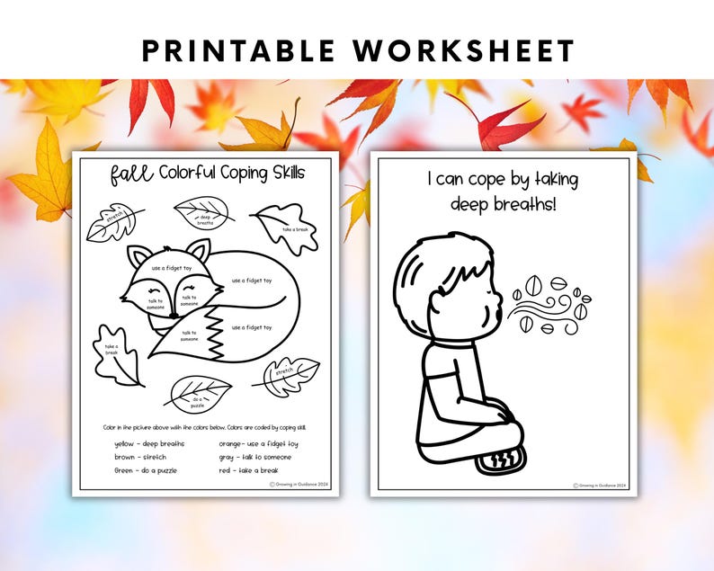 Fall Coping Skills Activity Sheets K-5th Grade | No Prep Stress ...