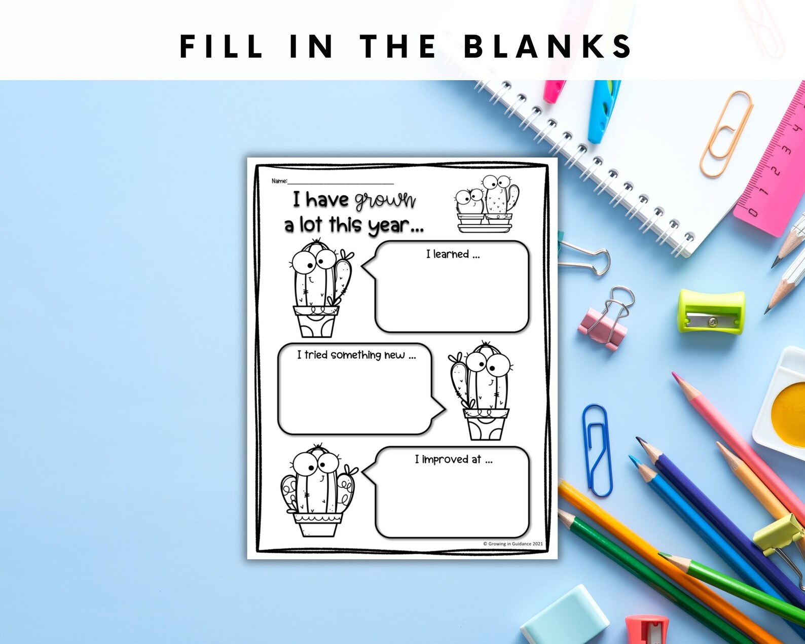 Cactus End of Year Activity Pack: K-3rd Grade Reflection Worksheets ...