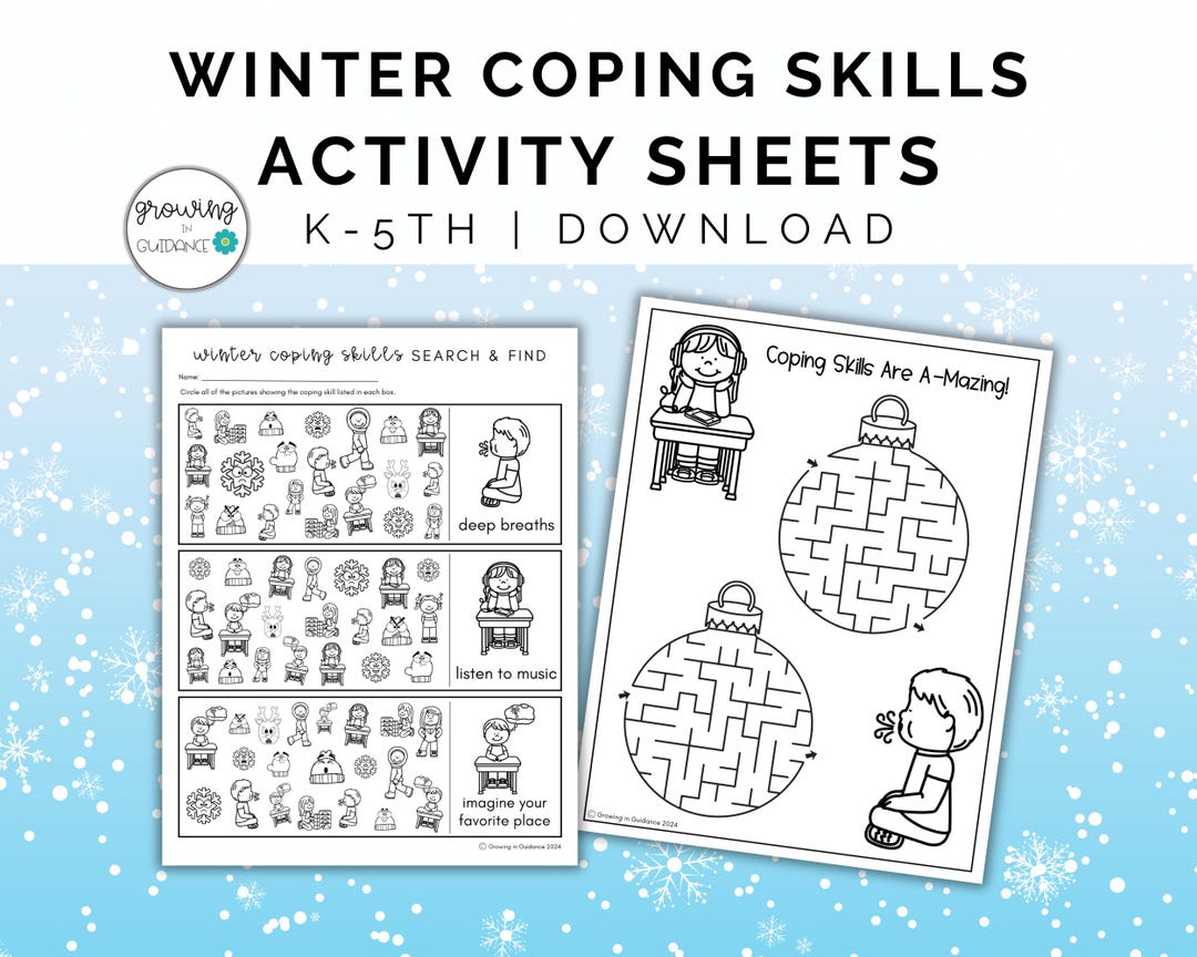 Winter Coping Skills Activity Sheets K-5th Grade No Prep Stress ...
