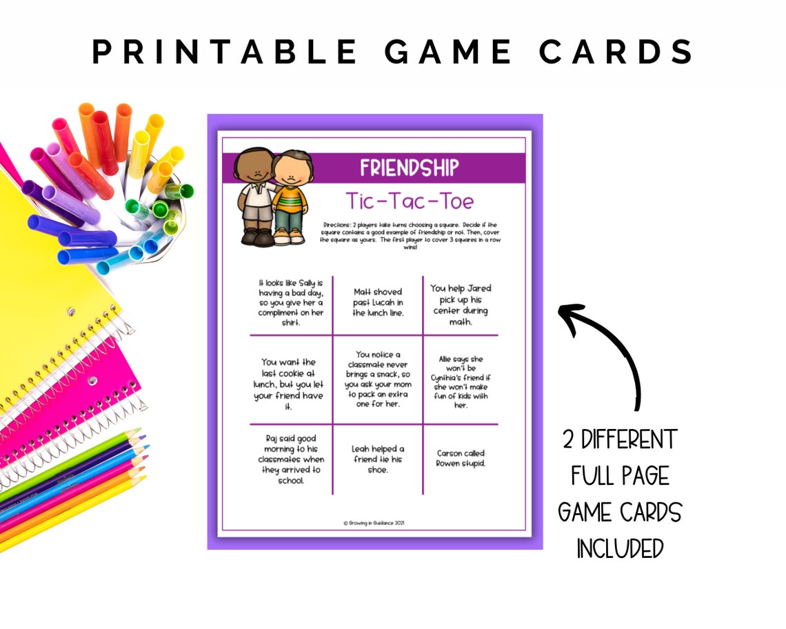 Friendship Tic-tac-toe Game K-5th Grade Elementary Social Skills ...
