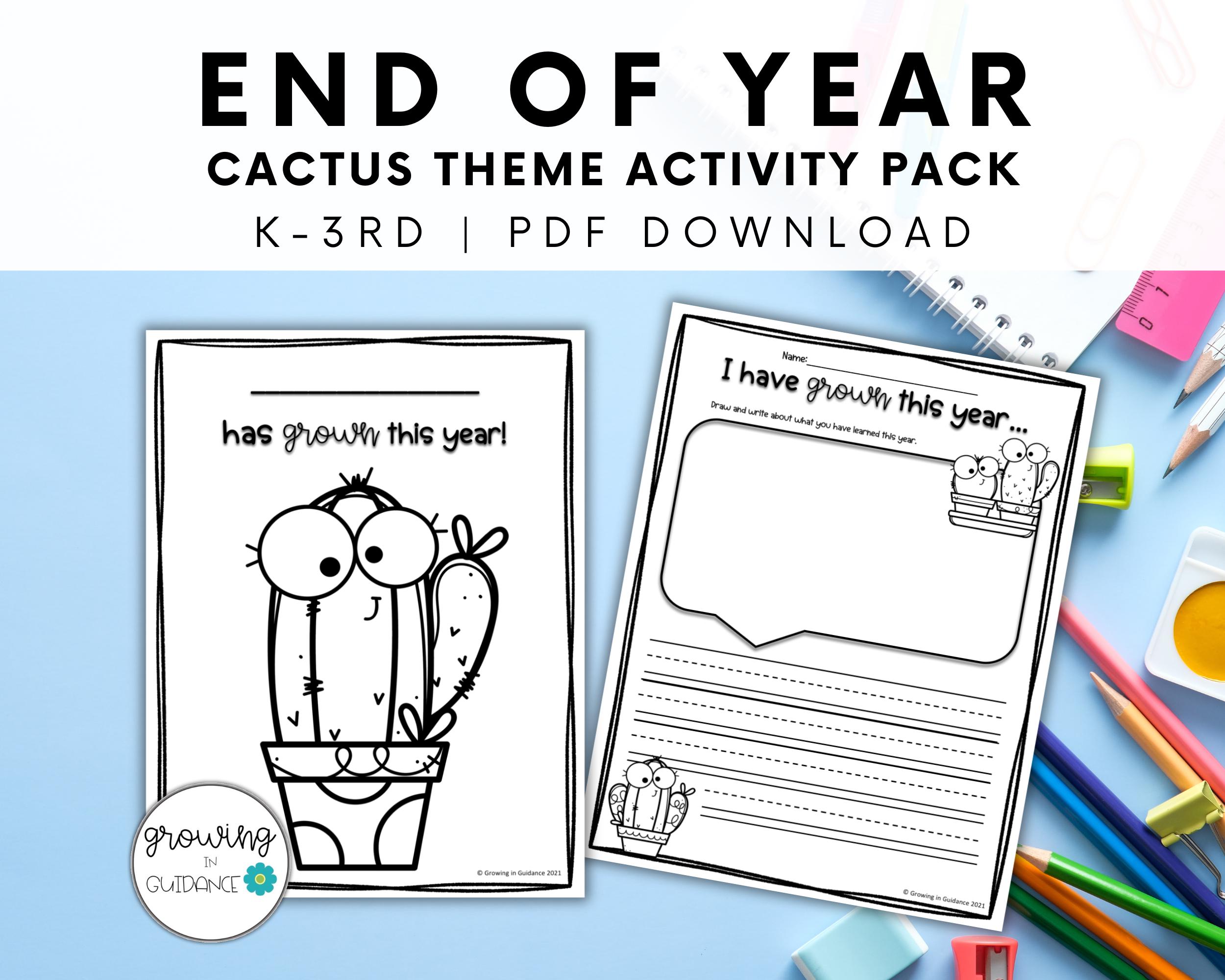 End of Year Cactus Activity Sheets Pack K-3rd Grade Last Week of School ...