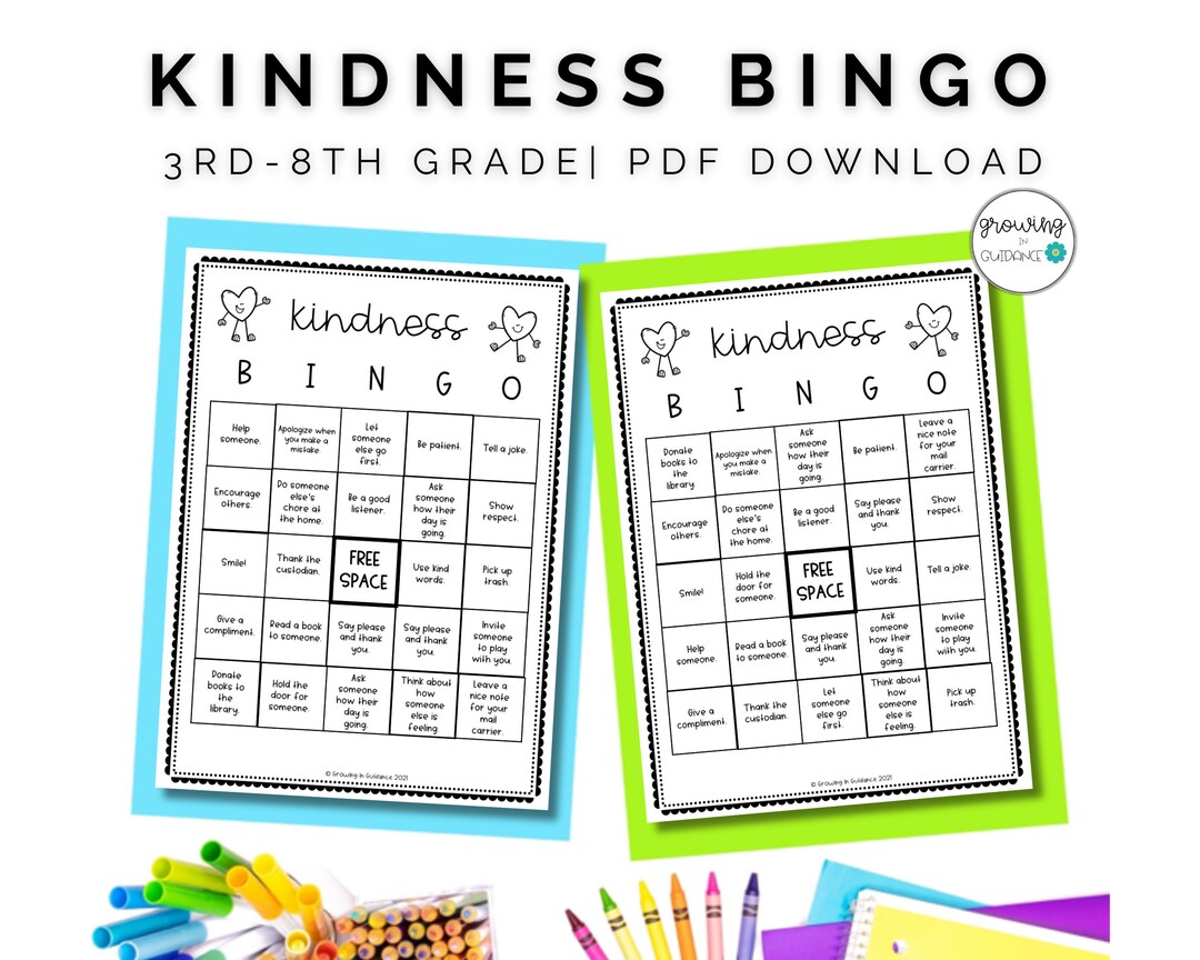 Kindness Bingo Game: 3rd-8th Grade Printable Activity (PDF Download) - Etsy