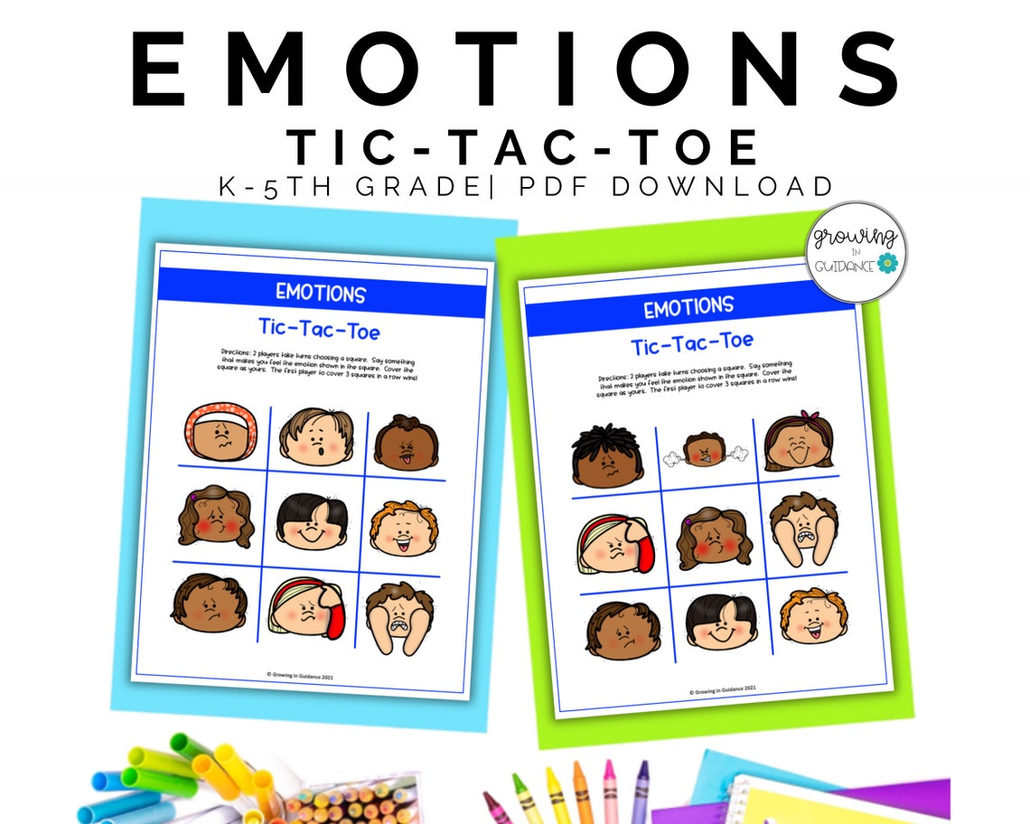 Emotions Tic-tac-toe Game K-5th Grade Elementary SEL Activity School ...