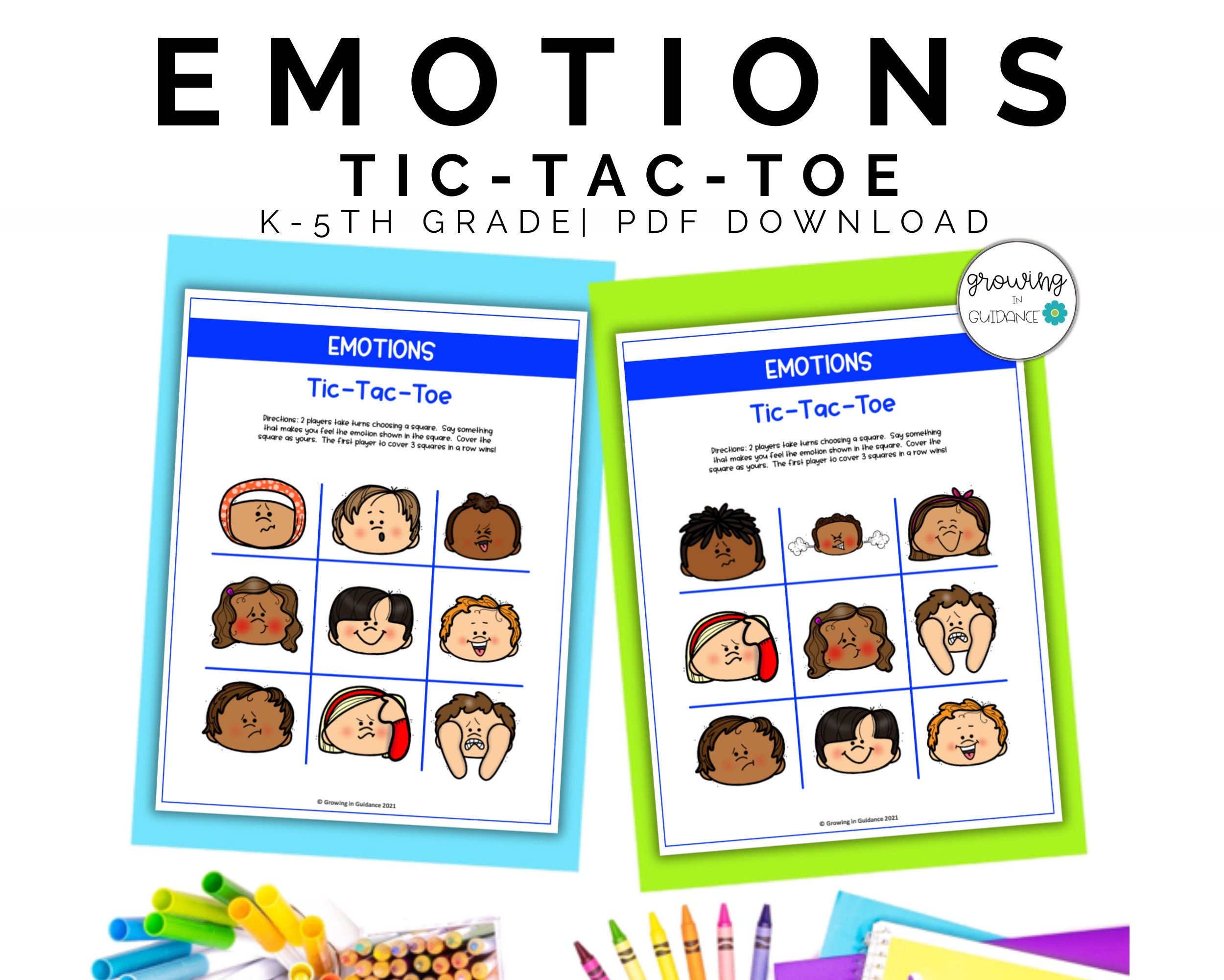 Emotions Tic-tac-toe Game K-5th Grade Elementary SEL Activity School ...