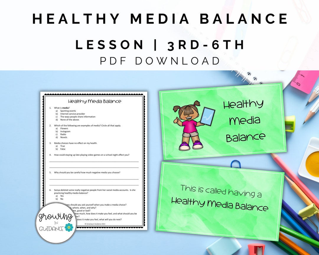 Healthy Media Balance Lesson: Grades 3-6, Counseling Worksheets (PDF ...