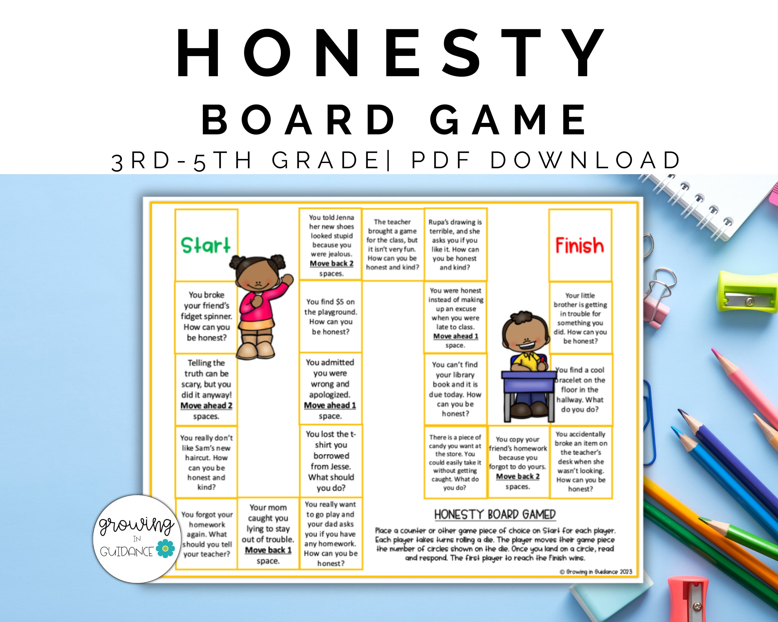 Honesty Board Game 3rd-5th Grade Character Activity No Prep School ...