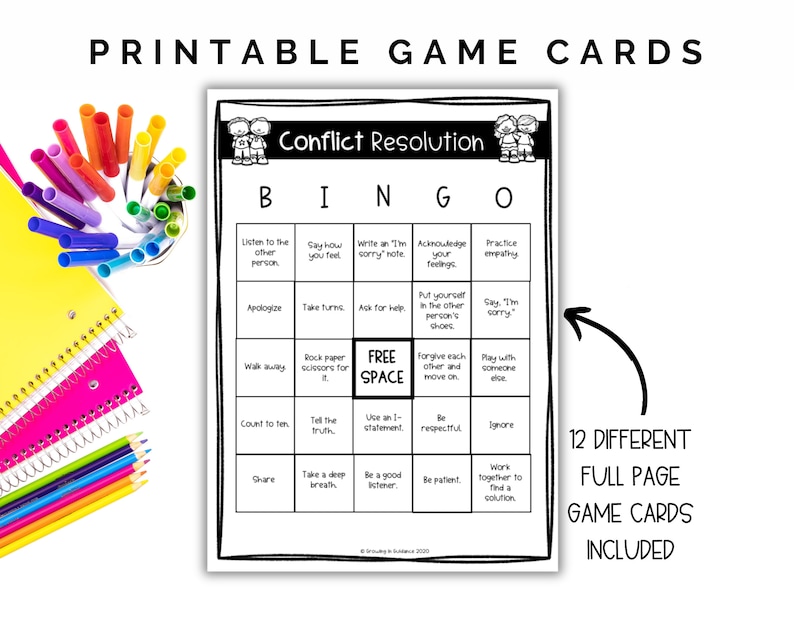 Conflict Resolution BINGO 3rd-5th Grade SEL Game No Prep Elementary ...