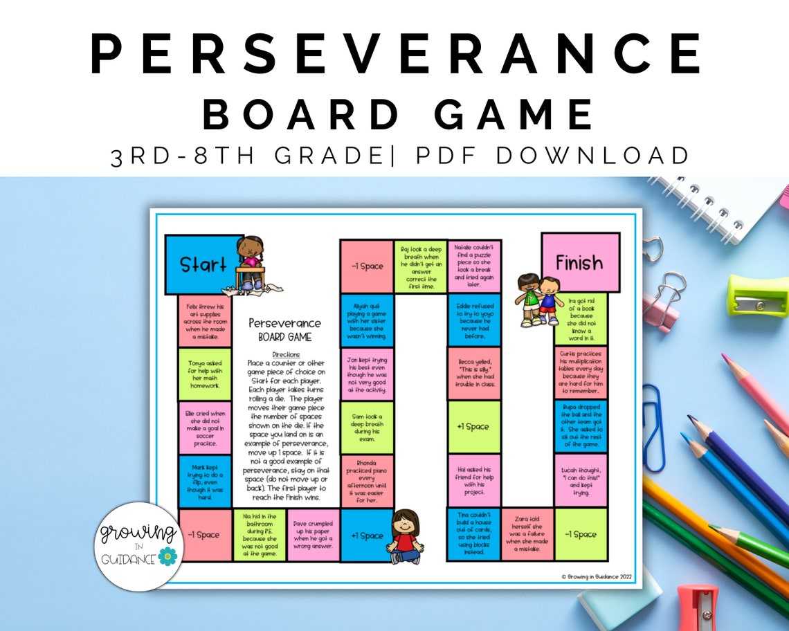 Perseverance Board Game 3rd-8th Grade No Prep School Counseling ...