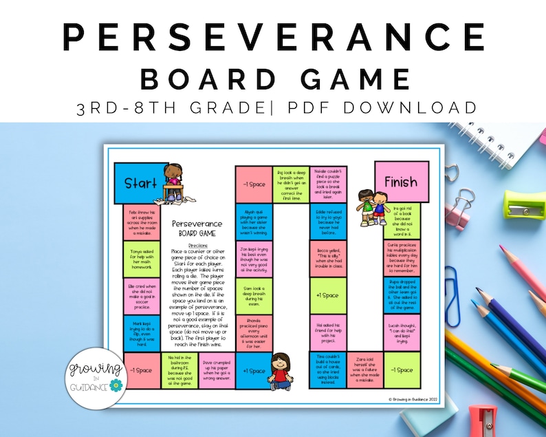 Perseverance Board Game 3rd-8th Grade No Prep School Counseling ...