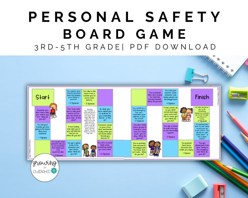 Personal Safety Board Game 3rd-5th Grade | Low Prep School Counseling ...