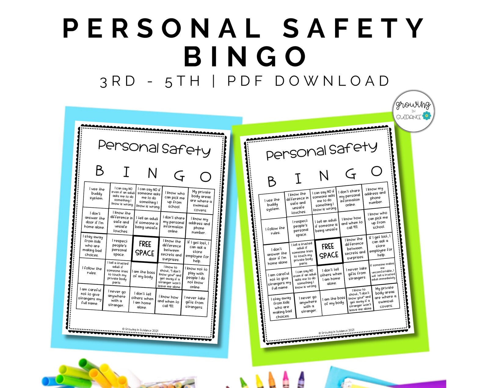Personal Safety Bingo Game: 3rd-5th Grade (PDF Pattern) - Etsy