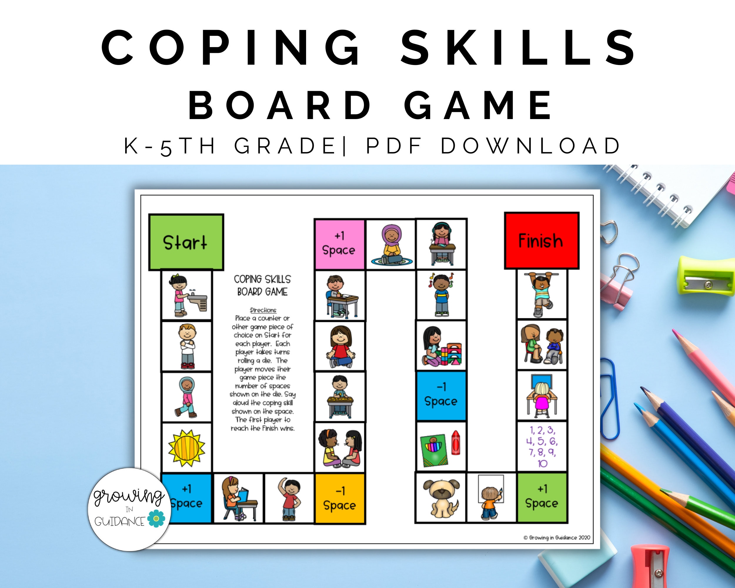 Coping Skills Board Game K-5th Grade | Calming Strategies Activity | No ...