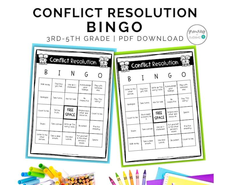 Conflict Resolution BINGO 3rd-5th Grade SEL Game No Prep Elementary ...