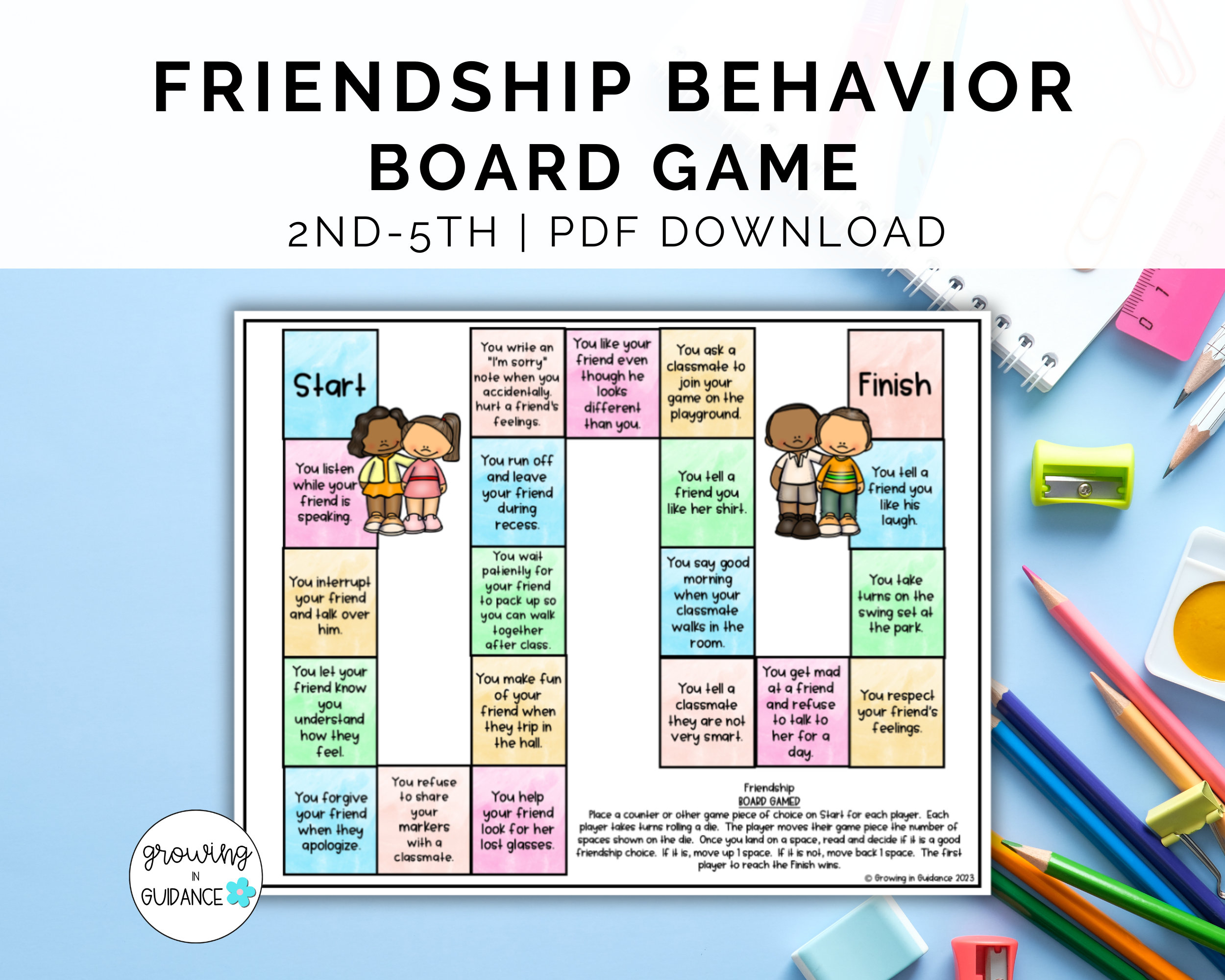 Friendship Behavior Board Game 2nd-5th Grade No Prep Elementary ...