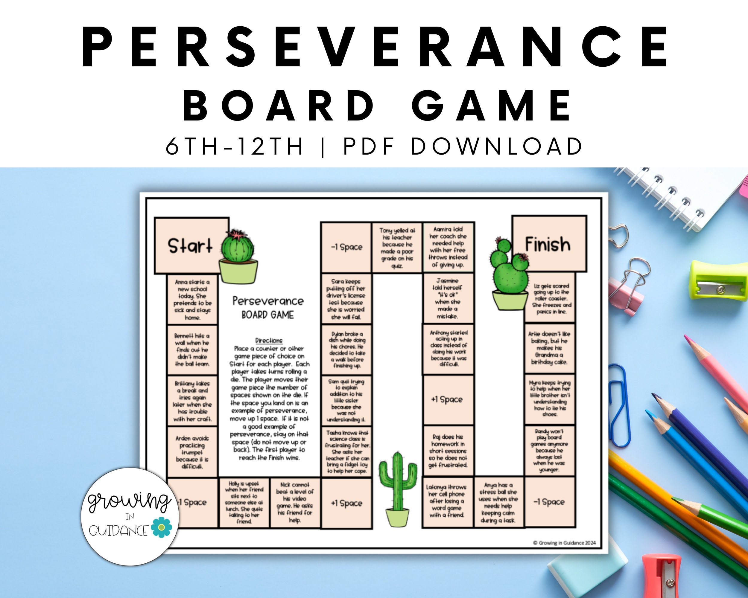 Perseverance Board Game: Growth Mindset Activity (PDF Download) - Etsy