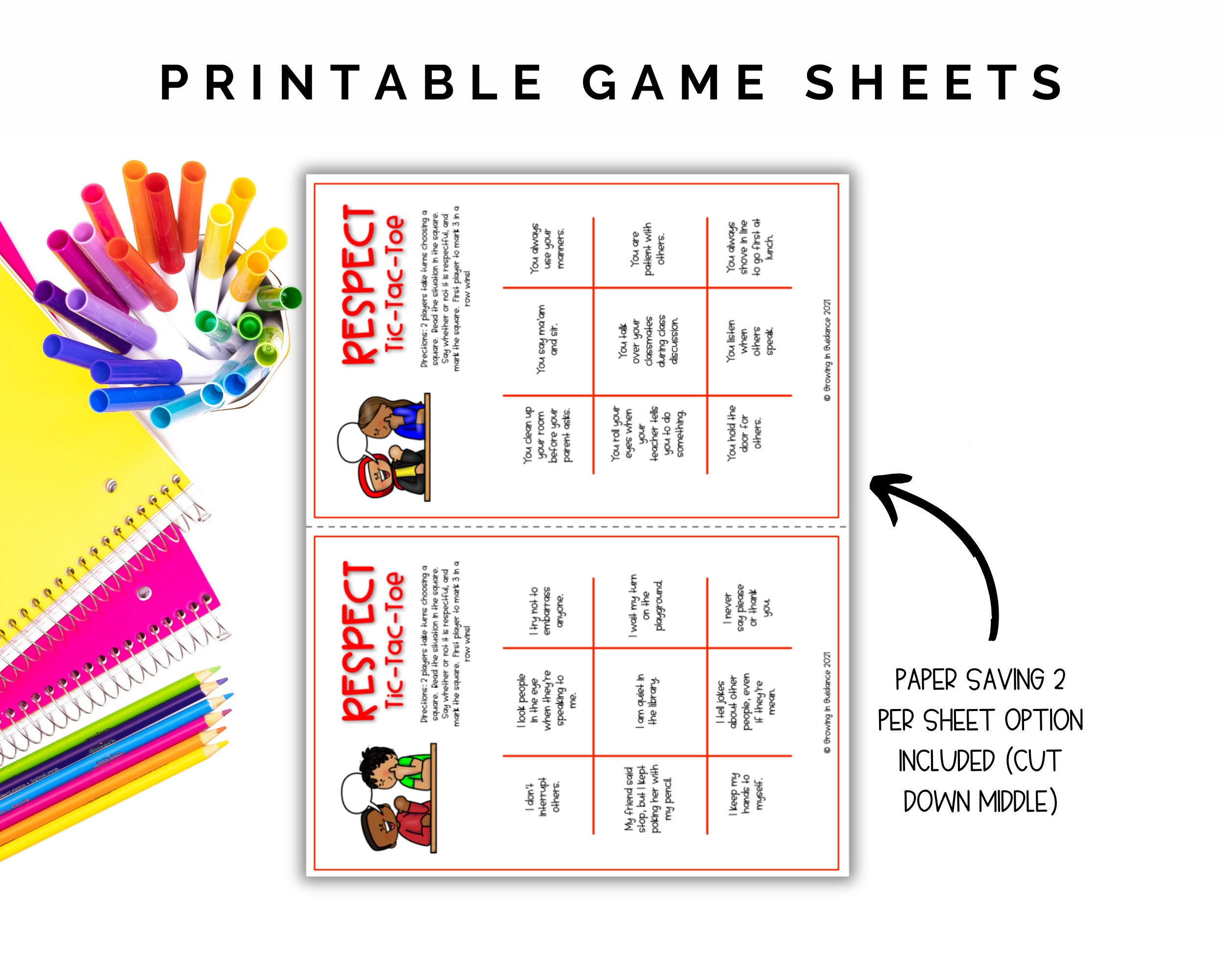 Respect Tic-tac-toe Game 3rd-5th Grade Character School Counseling ...
