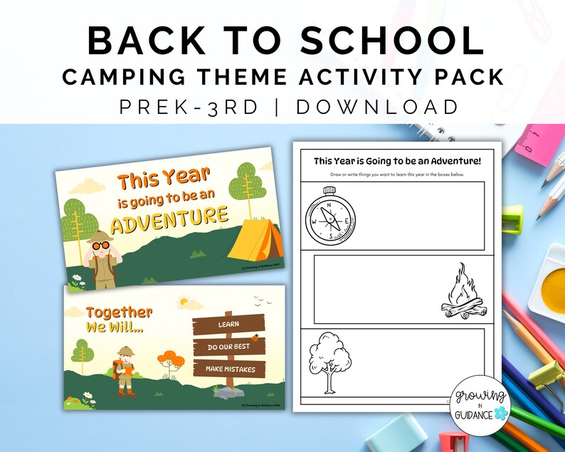 Back to School Activity Pack Camping Theme Prek-3rd Grade First Day of ...