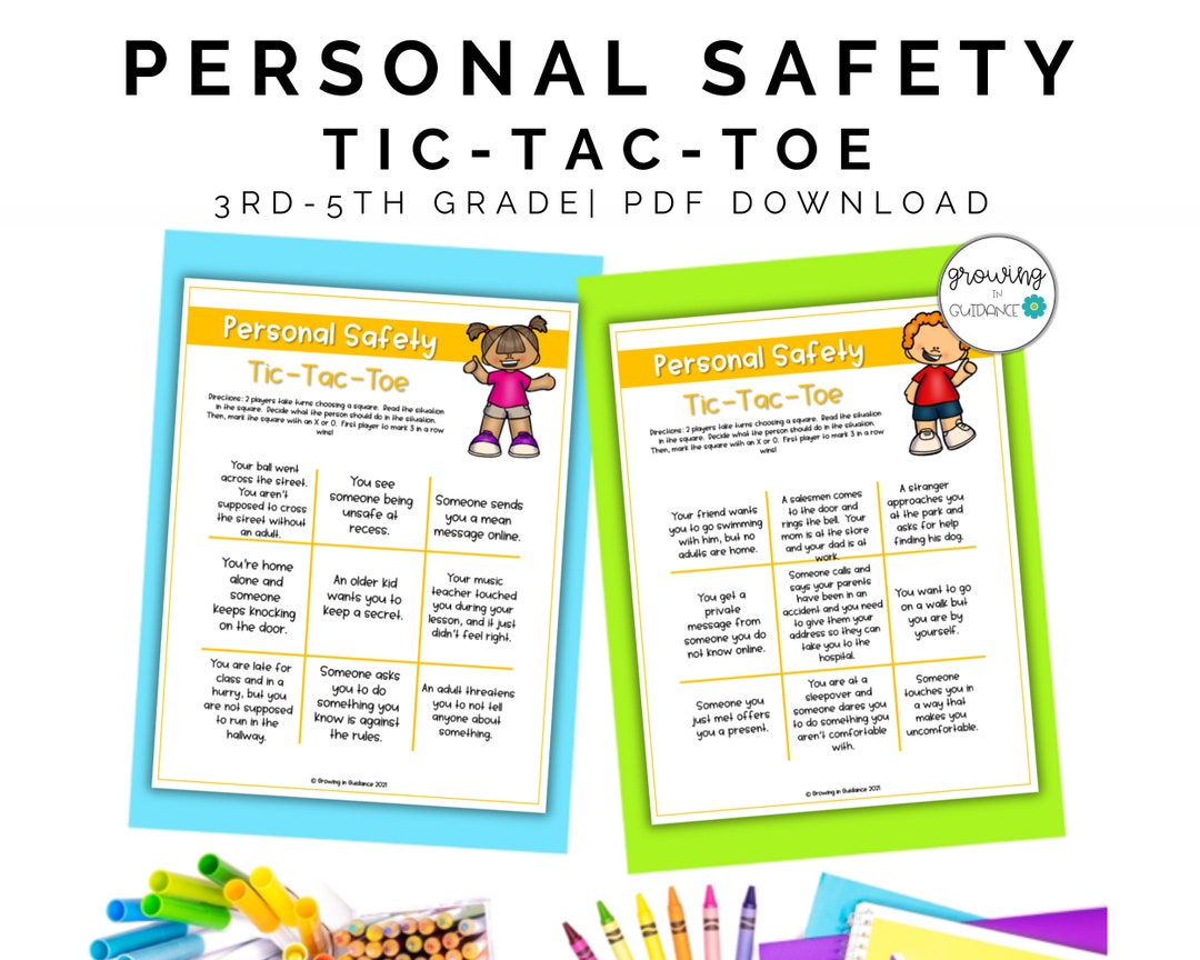 Personal Safety Tic-tac-toe Game 3rd-5th Grade Safety Skills Activity ...
