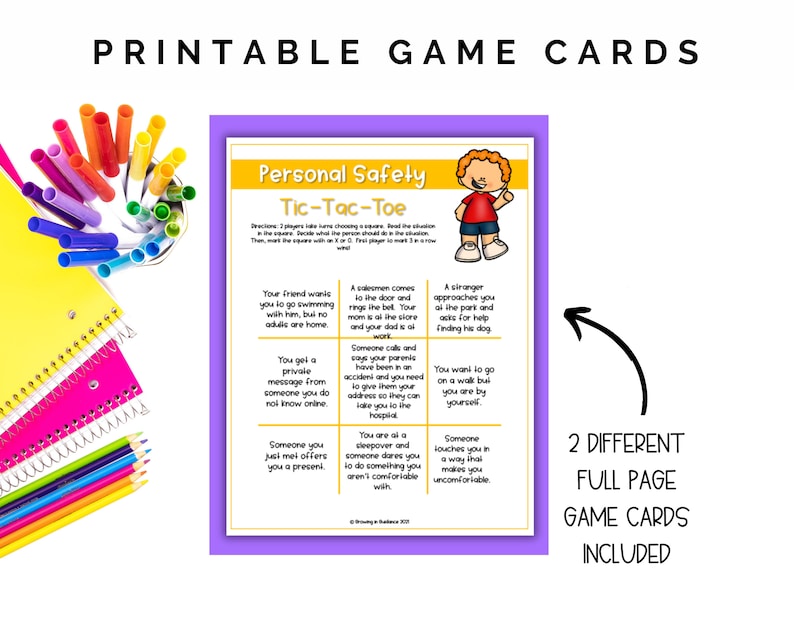 Personal Safety Tic-tac-toe Game 3rd-5th Grade Safety Skills Activity ...