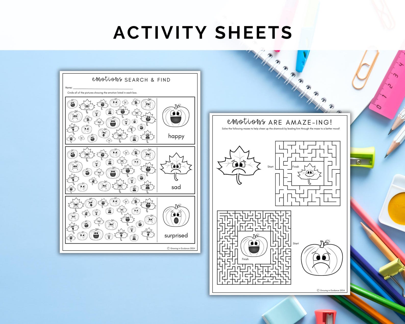 Fall Emotions Activity Sheets K-2nd | Autumn SEL School Counseling ...