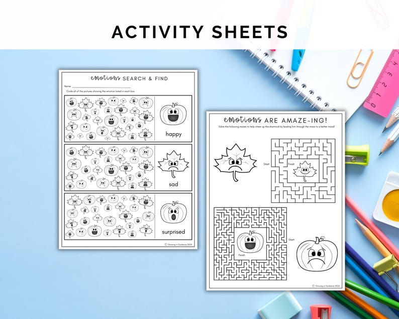 Fall Emotions Activity Sheets K-2nd | Autumn SEL School Counseling ...