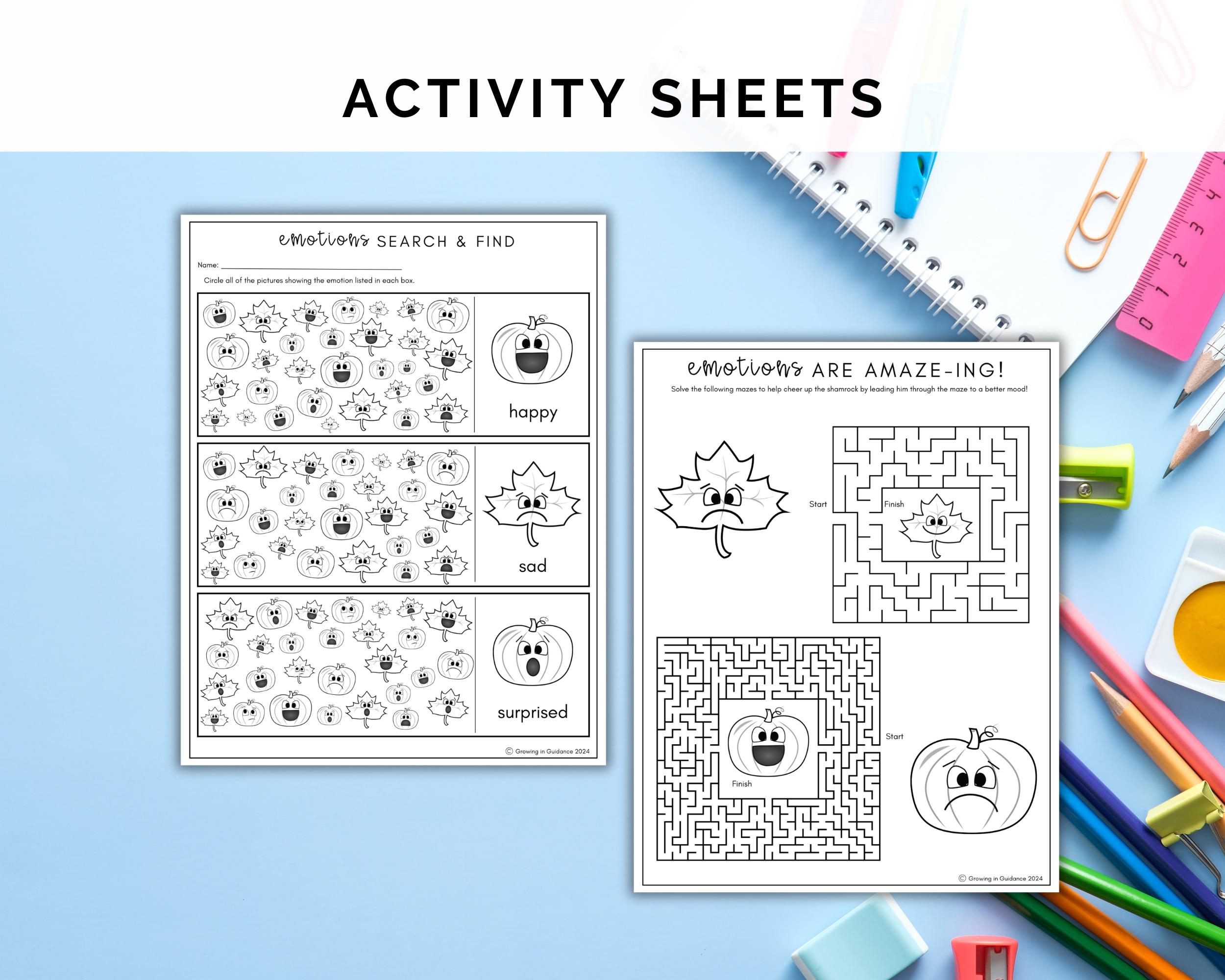 Fall Emotions Activity Sheets K-2nd | Autumn SEL School Counseling ...