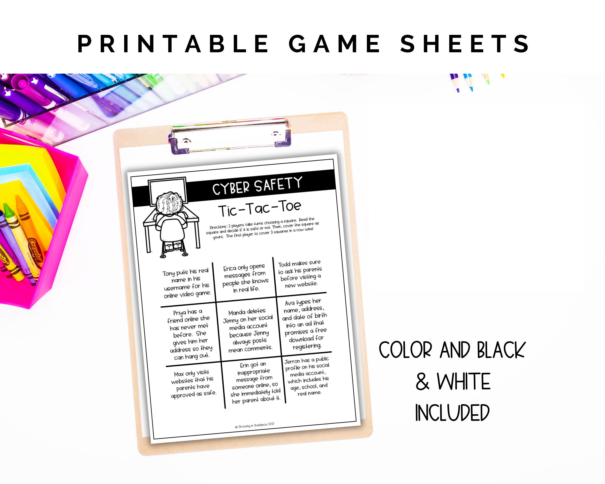 Cyber Safety Tic-tac-toe Game 3rd-5th Grade | Personal Safety Activity ...