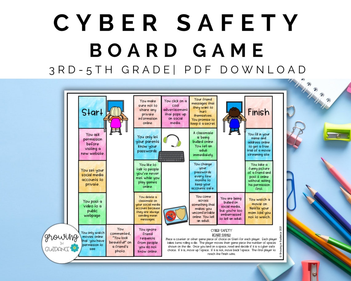 Cyber Safety Board Game 3rd-5th Grade | No Prep Internet Safety Tech ...