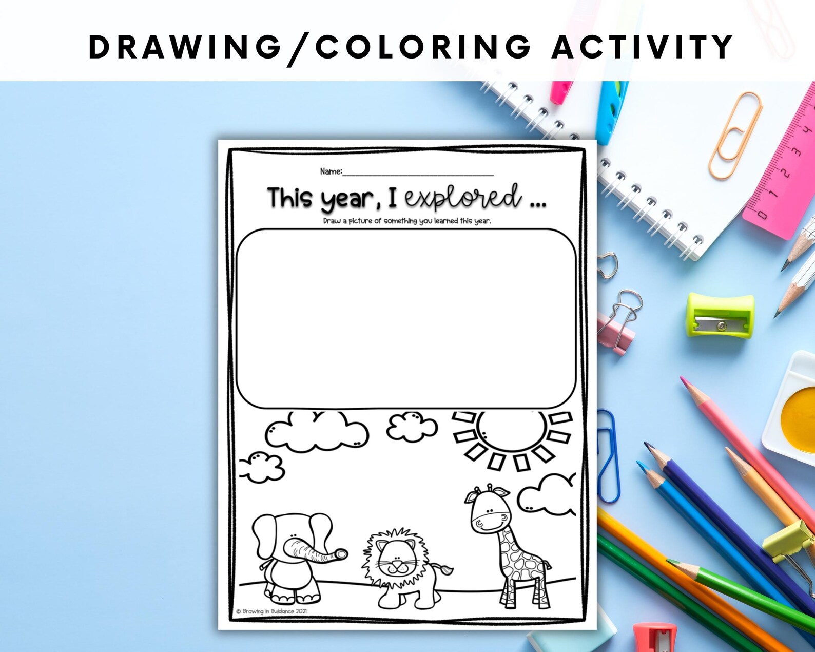 Safari Animal End of Year Activity Sheets: K-3 Reflection Worksheets ...